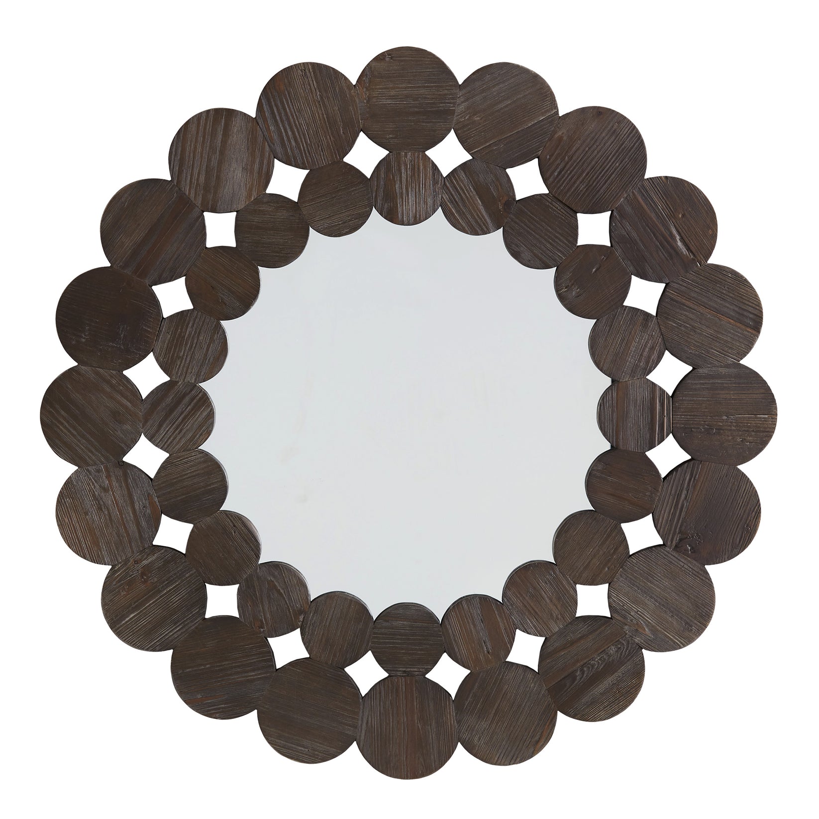 Dark Brown Reclaimed Wood Round Wall Mirror - Large by iNSPIRE Q ...