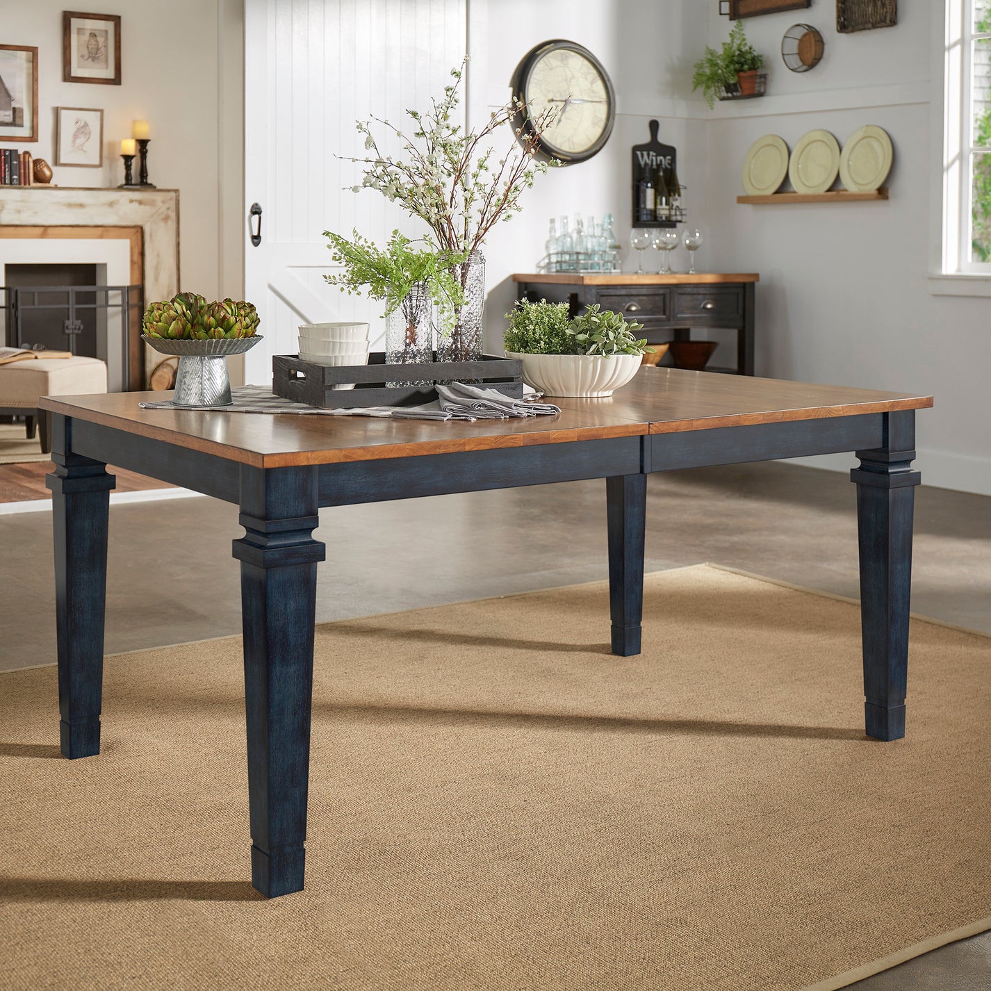 Solid Wood 64-82" Extendable Dining Table - Antique Denim by iNSPIRE Q ...