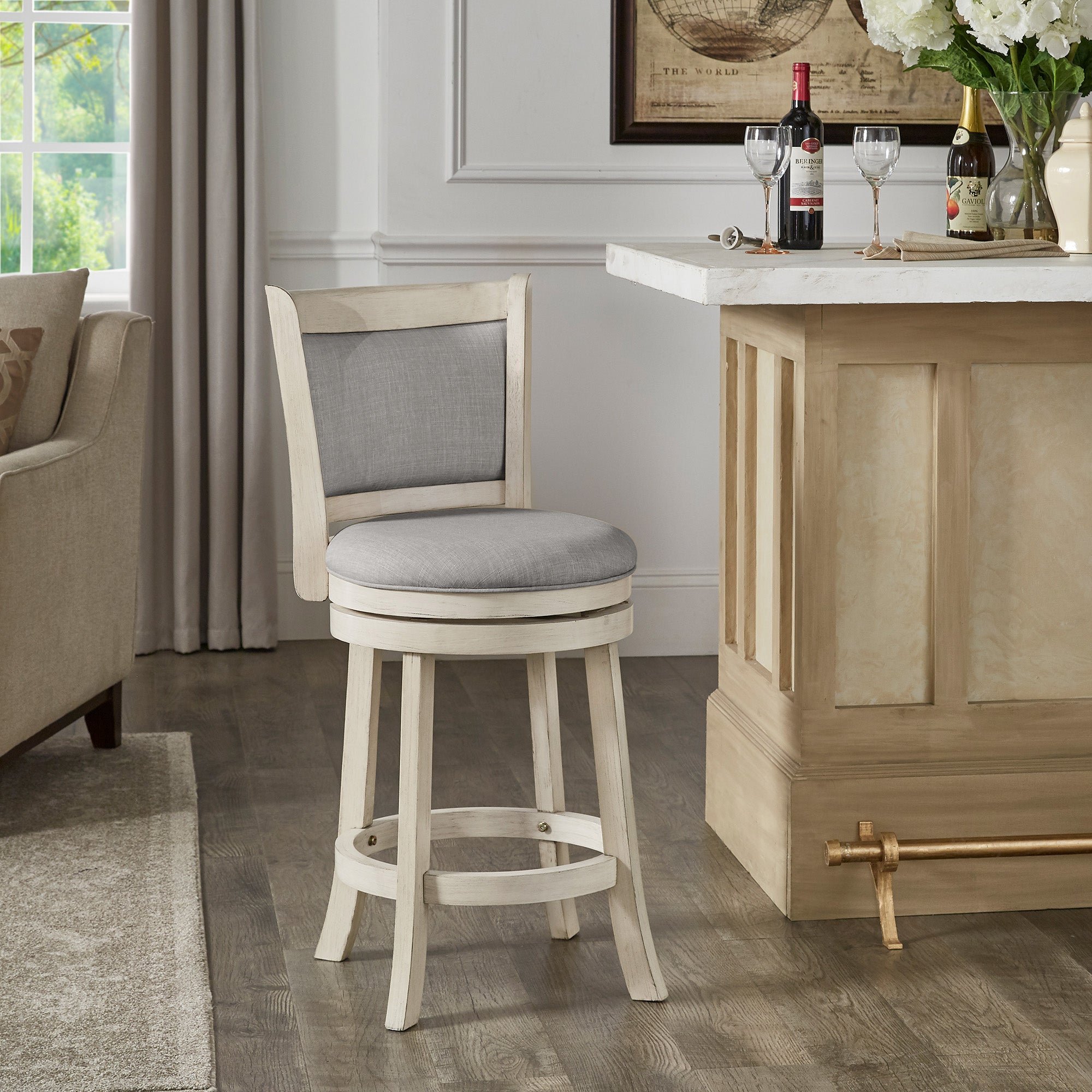 Upholstered Back Swivel Stool - 24" Counter Height, Antique White ...