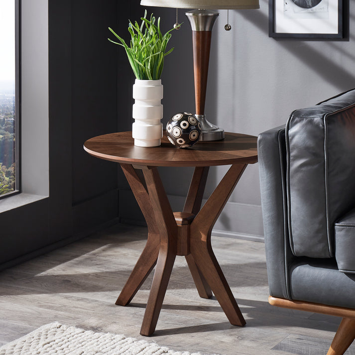 Mid-Century Walnut Finish Round End Table by iNSPIRE Q Modern – iNSPIRE ...