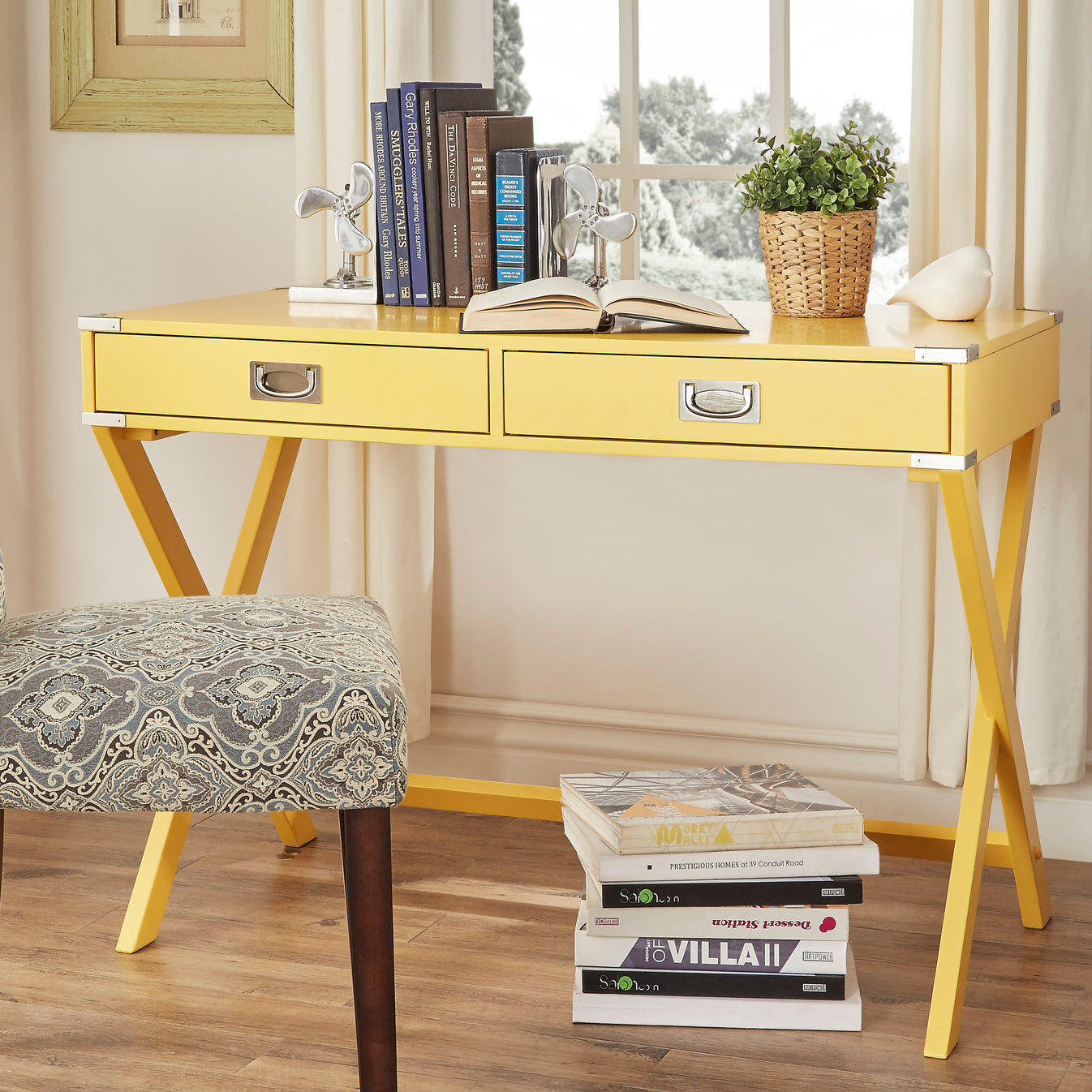 X-Base Wood Accent Campaign Writing Desk - Yellow by iNSPIRE Q Modern ...