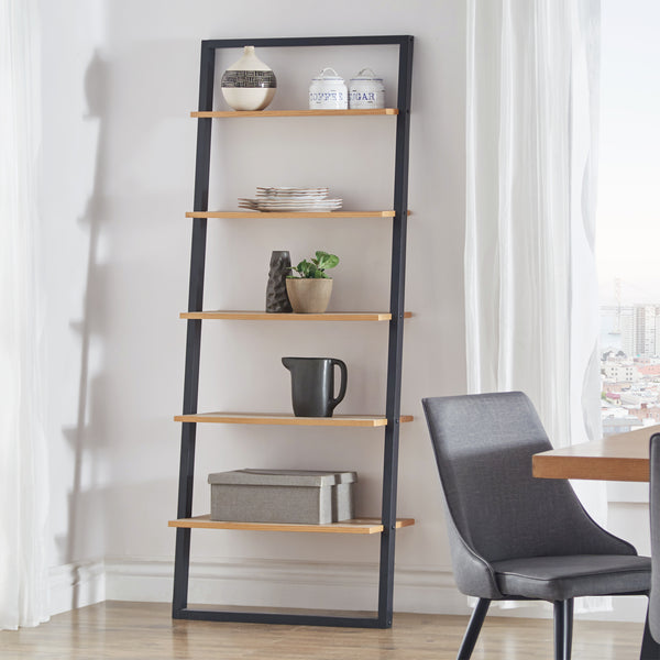Two-Tone Leaning Ladder Bookcase - Black and Oak Finish by iNSPIRE Q ...