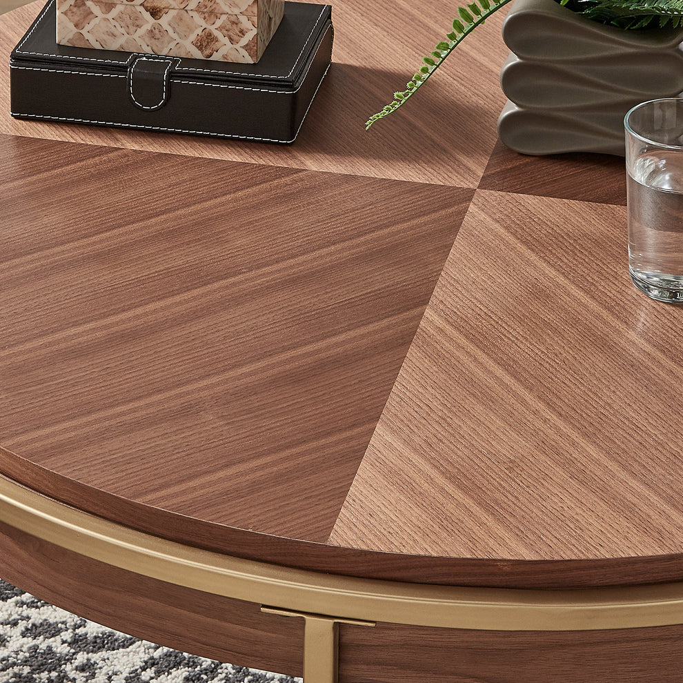 Round Table with Metal Base - Natural Finish, Coffee Table by iNSPIRE Q ...