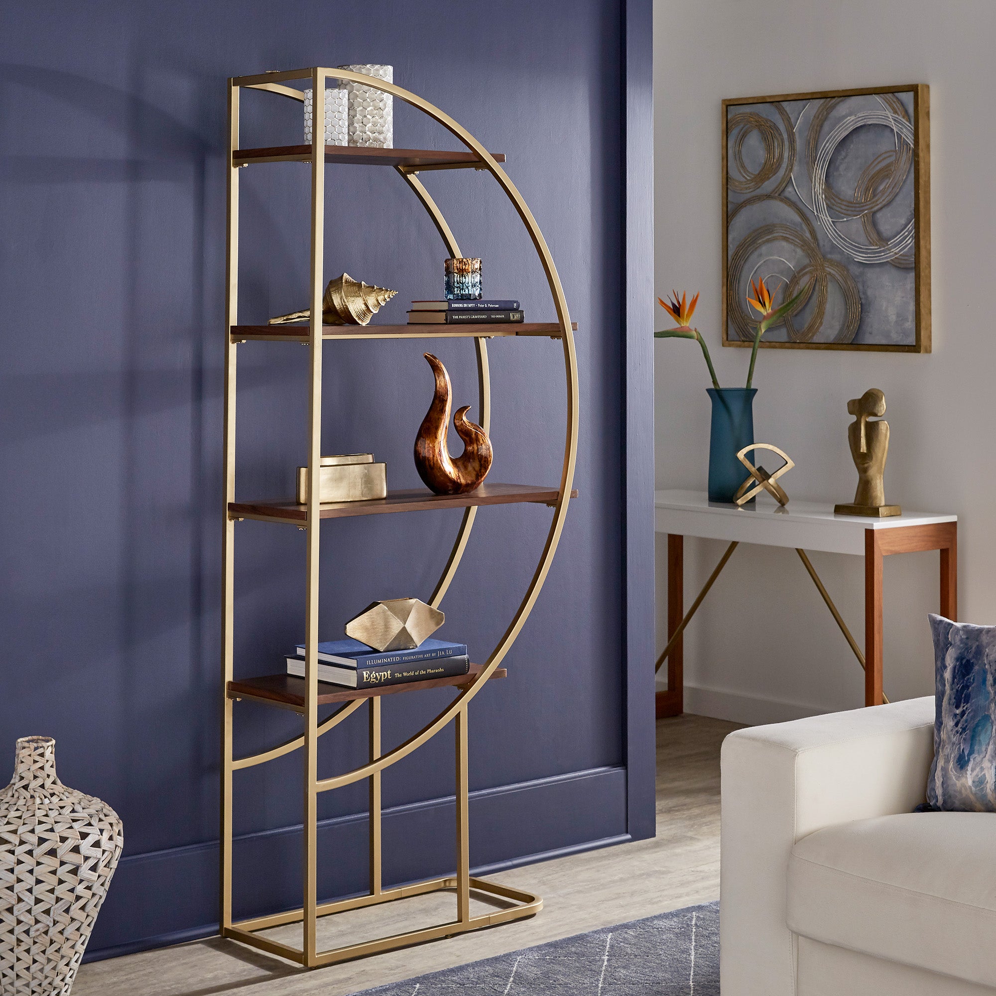 Natural Finish Gold Metal Half Moon Bookcase - One Bookcase by iNSPIRE ...