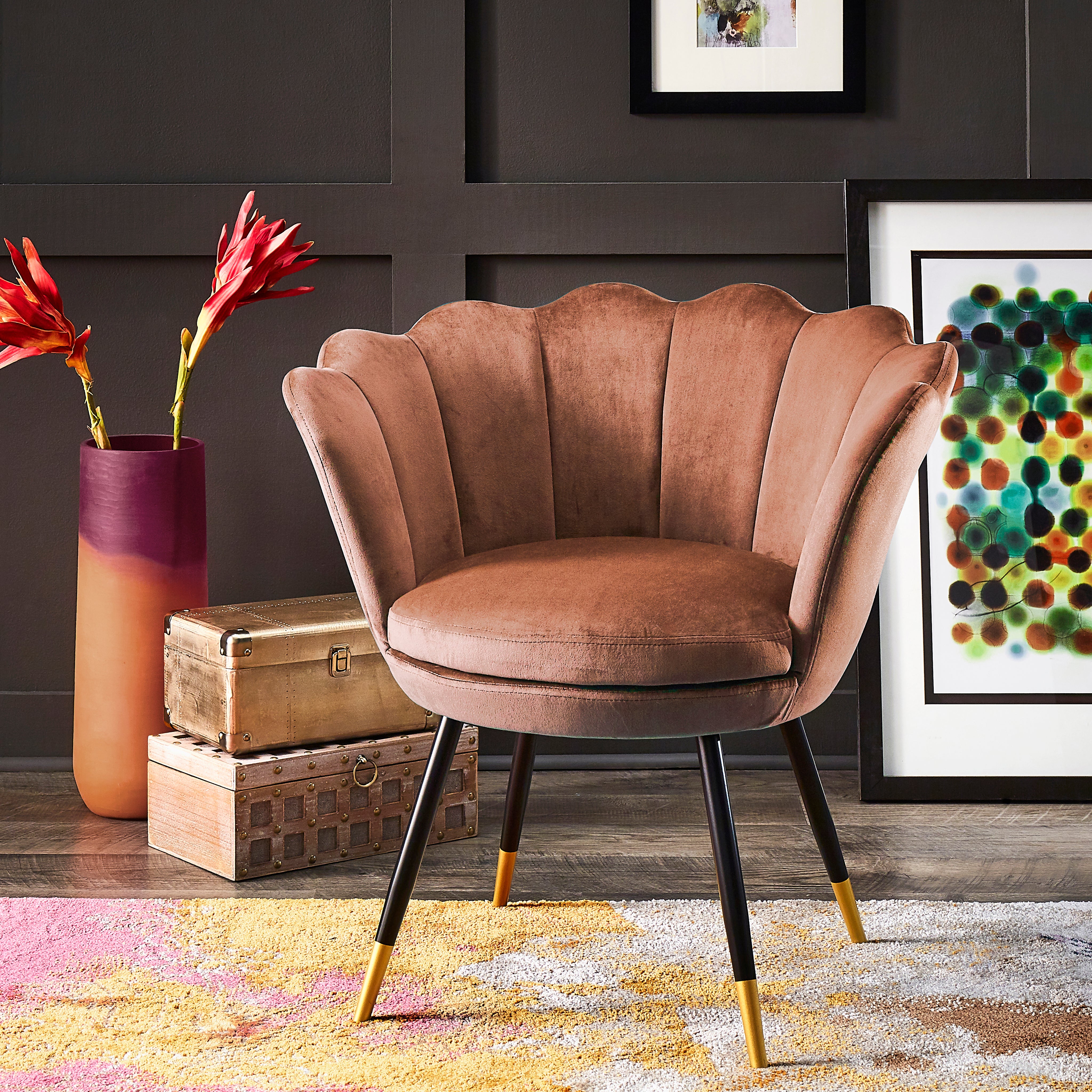 Black and Gold Metal Leg Velvet Seashell Accent Chairs (Set of 2 ...
