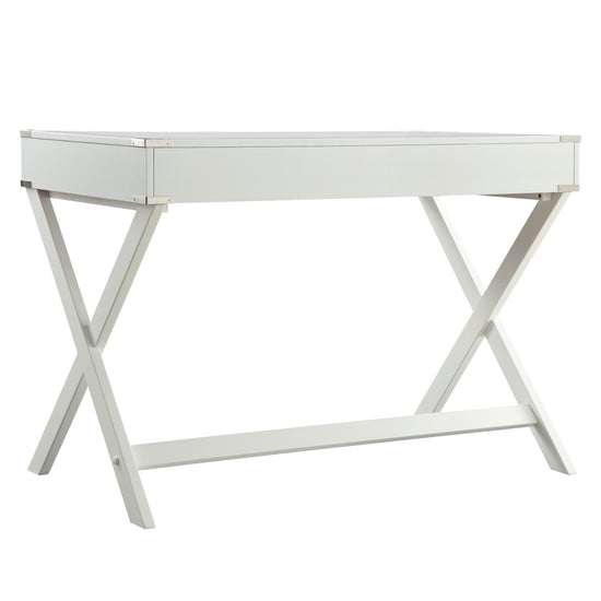 X-Base Wood Accent Campaign Writing Desk - White by iNSPIRE Q Modern ...